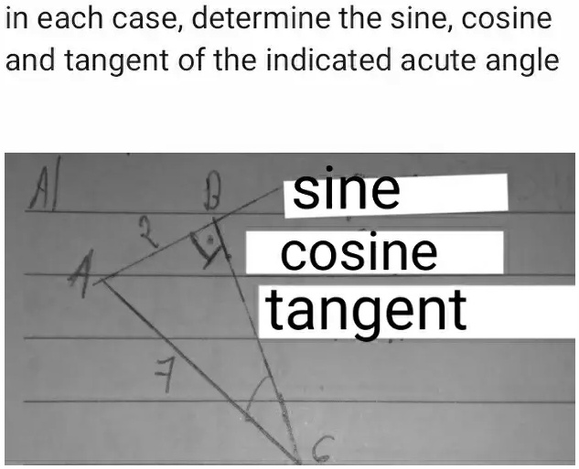 In Each Case Determine The Sine Cosine And Tangent Of The Indicated Acute Angle Sine Cosine