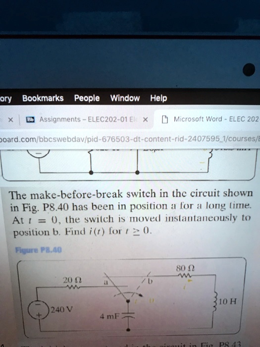 The make-before-break switch in the circuit shown in Fig. P8.40 has ...