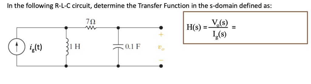 SOLVED: In the following R-L-C circuit, determine the Transfer Function in the s-domain defined ...