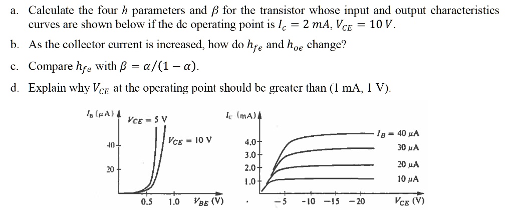 SOLVED: a. Calculate the four h parameters and for the transistor whose input and output ...