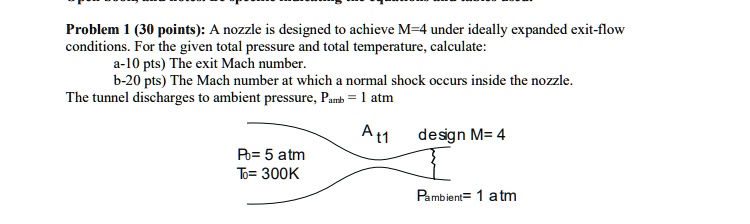 SOLVED: Texts: Problem 1 (30 points): A nozzle is designed to achieve M ...