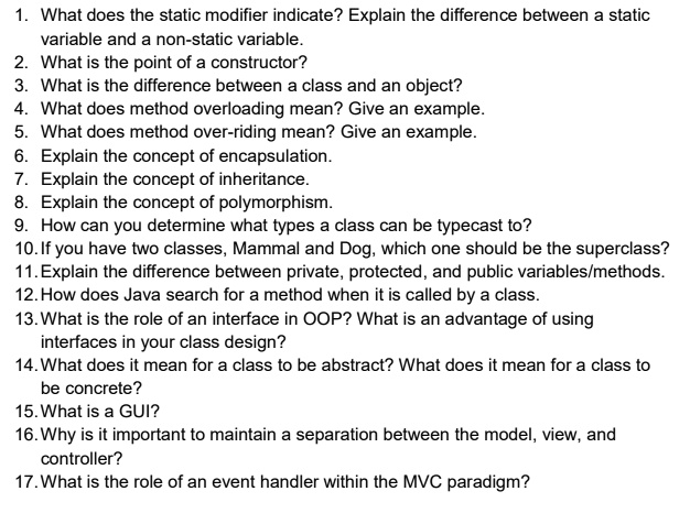 Solved 1 What Does The Static Modifier Indicate Explain The Difference Between A Static