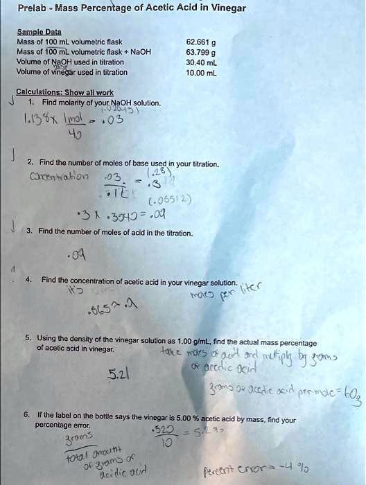 please explain andor correct calculations 4 6 prelab mass percentage of ...