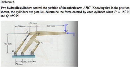 Problem 3. Two hydraulic cylinders control the position of the robotic arm ABC. Knowing that in ...
