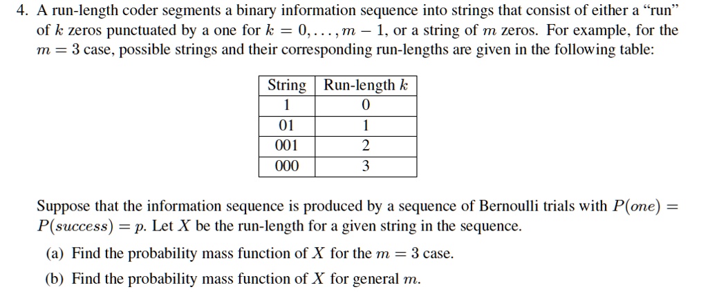 Solved A Run Length Coder Segments A Binary Information Sequence Into