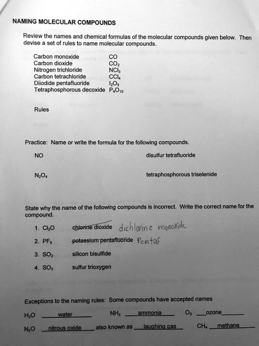 SOLVED: Text: NAMING MOLECULAR COMPOUNDS Review the names and chemical ...