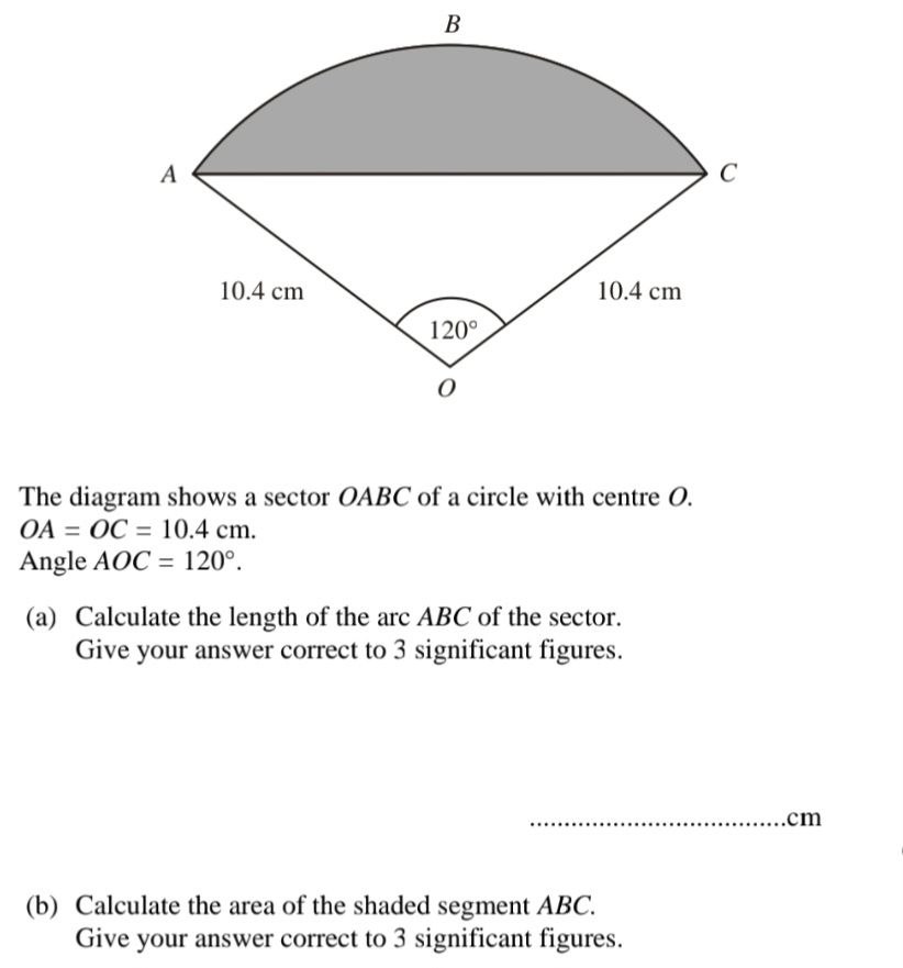 SOLVED: The diagram shows a sector O A B C of a circle with centre O. O ...