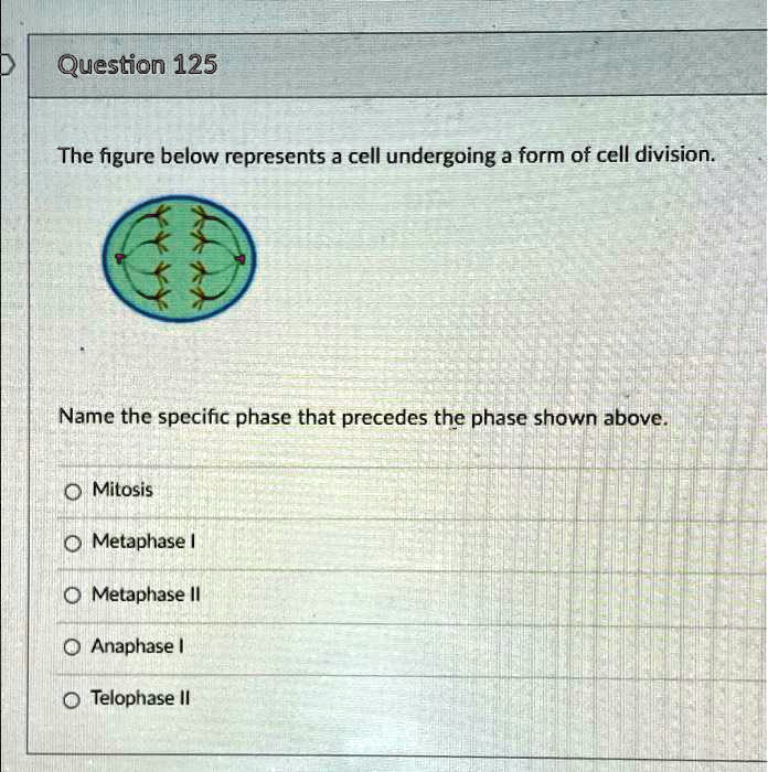 SOLVED: Question 125 The figure below represents a cell undergoing a ...