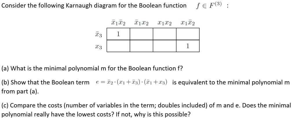 Consider the following Karnaugh diagram for the Boolean function f ∈ F ...