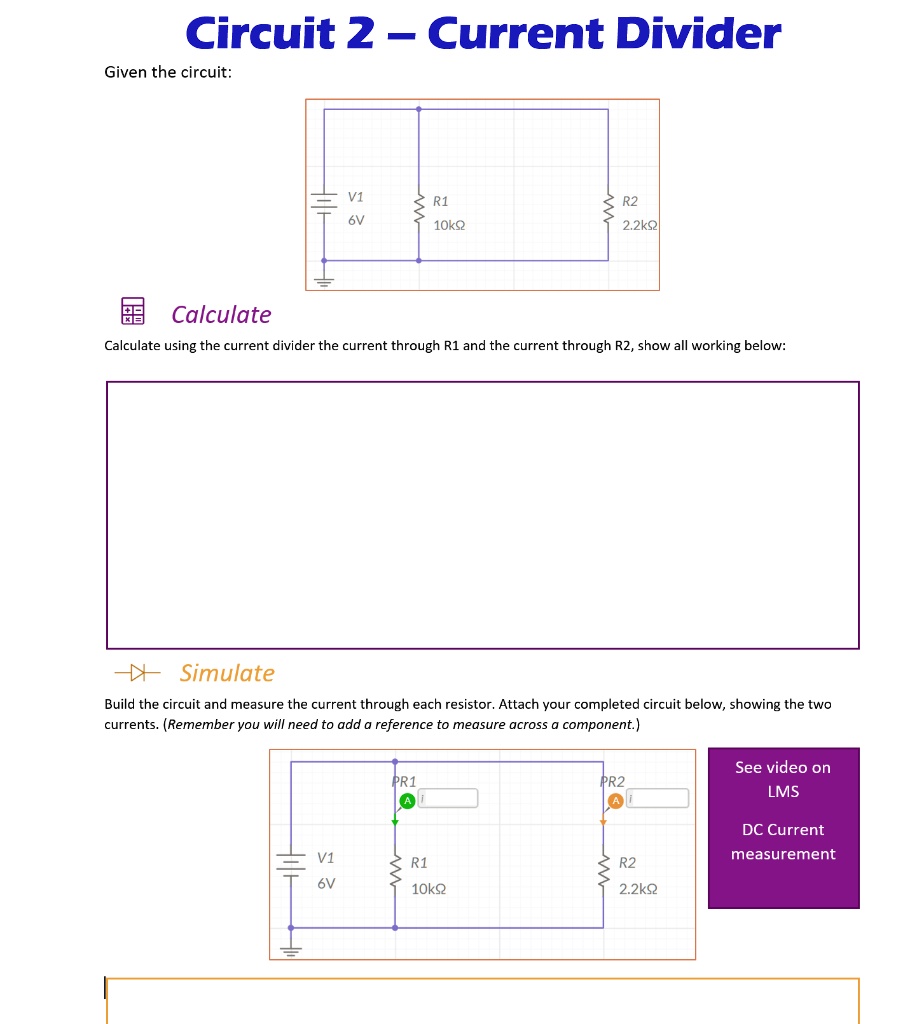 Solved Circuit 2 Current Diviaer Given The Circuit V1 6v R1 R2 2 2k