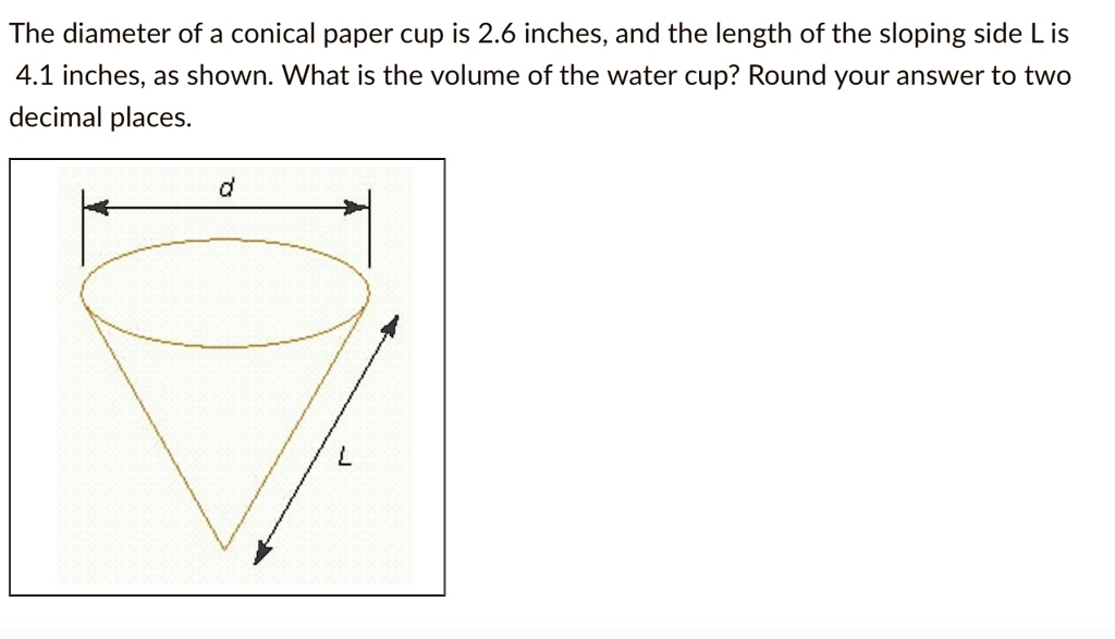 The diameter of a conical paper cup is 26 inches and the...