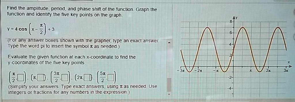 SOLVED: Find the amplitude, period, and phase shift Of Ihe function. Graph the function and ...