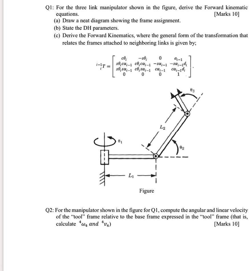 SOLVED: Q1: For the three-link manipulator shown in the figure, derive the Forward kinematic ...