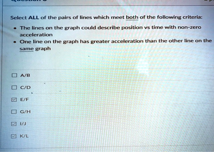 Text: Select ALL of the pairs of lines which meet both of the following ...