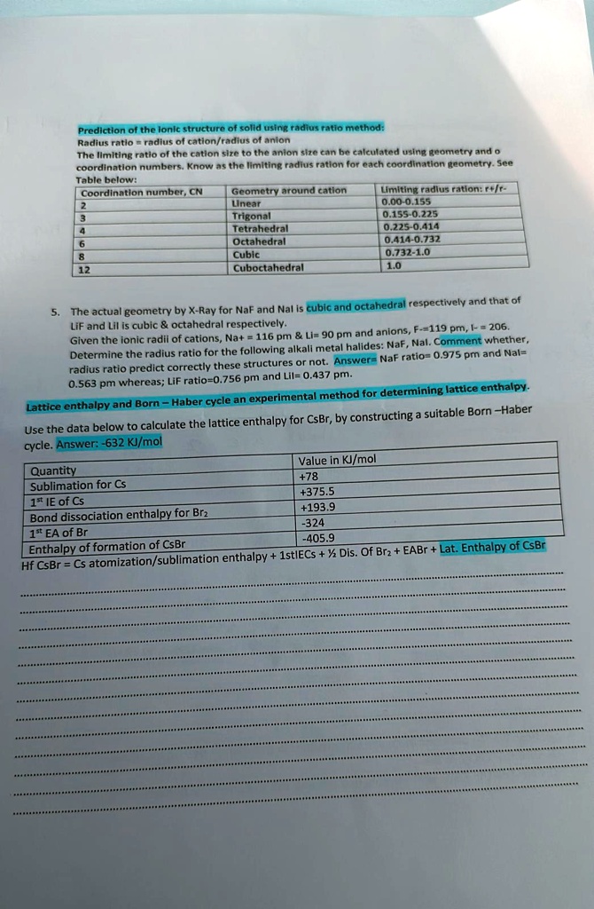 Prediction Of The Ionic Structure Of Solid Using Radius Ratio Method Radius Ratio Radius Of