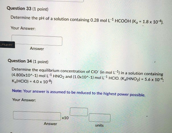 question 33 1 point determine the ph of solution containing 028 mol l 1 ...