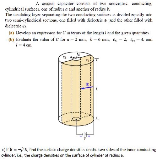 A coaxial capacitor consists of two concentric, conducting cylindrical ...