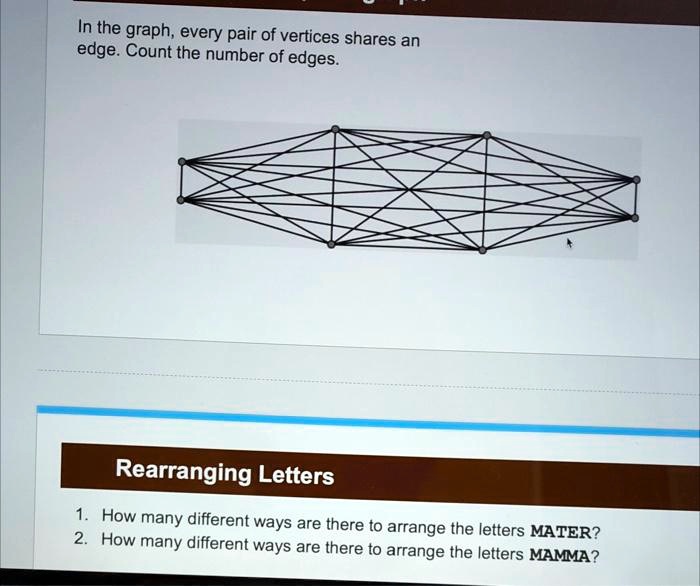In the graph, every pair of vertices shares an edge. Count the number of edges. Rearranging ...