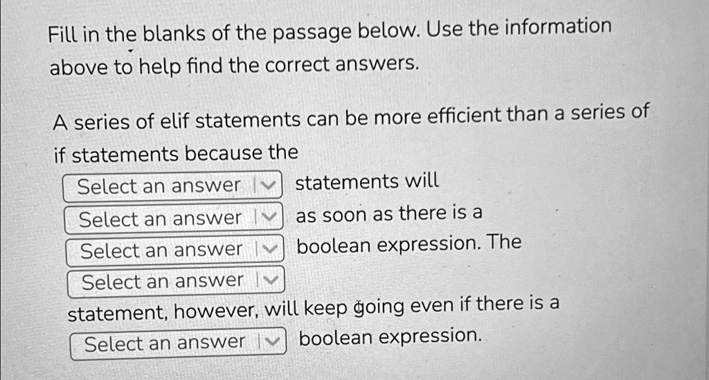 SOLVED: Fill in the blanks of the passage below. Use the information above to help find the ...