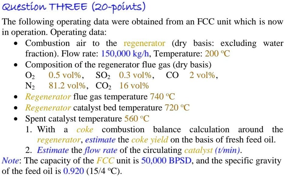 SOLVED: Question THREE (20 points) The following operating data were ...