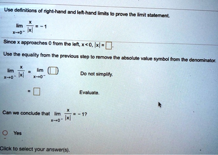 SOLVED: Use definitions of right-hand and left-hand limits to prove the limit statement lim Xâ ...