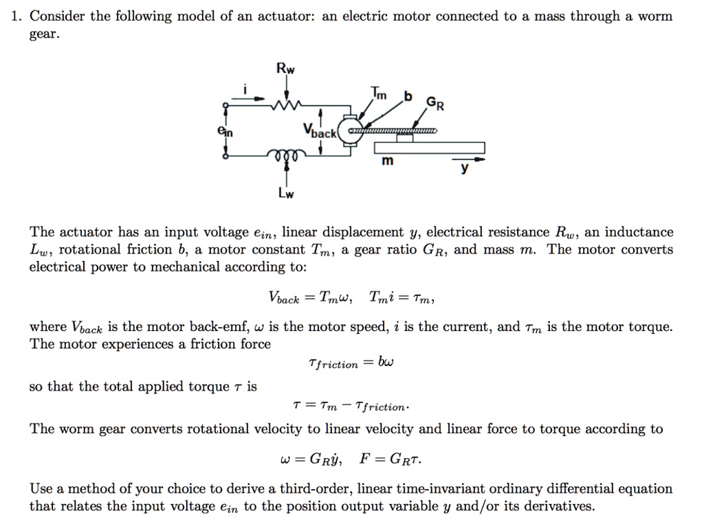 SOLVED: Consider the following model of an actuator: an electric motor ...