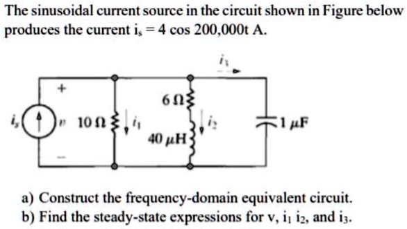 The sinusoidal current source in the circuit shown in Figure below produces the current is = 4 ...