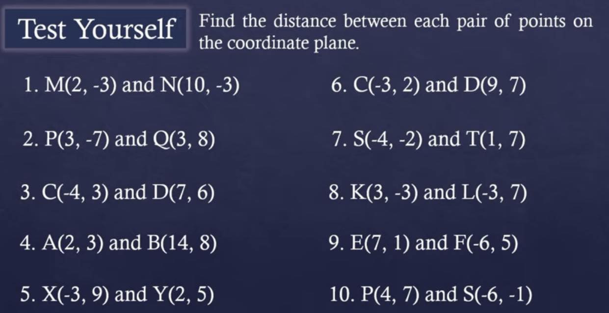 Solved Test Yourself Find The Distance Between Each Pair Of Points On The Coordinate Plane 1