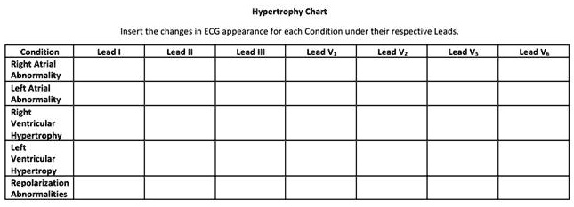 Hypertrophy Chart Insert the changes in ECG appearance for each ...