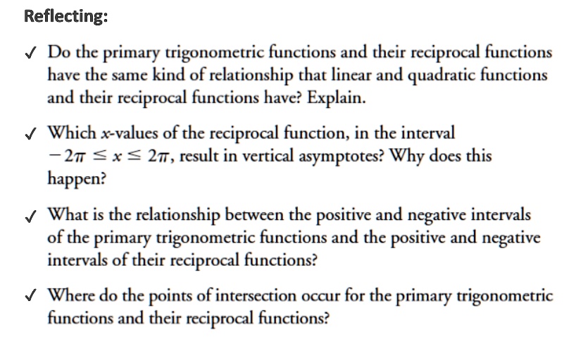 SOLVED: Reflecting: Do the primary trigonometric functions and their ...