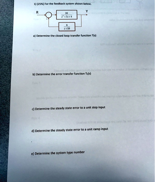SOLVED: 1. [25%] For the feedback system shown below: R 10 6s + 10 a) Determine the closed-loop ...