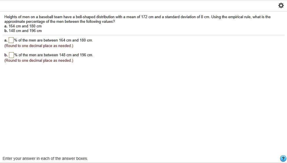 SOLVED: Heights of men on baseball team have bell-shaped distribution ...