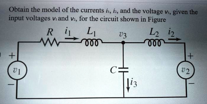Obtain the model of the currents iin and the voltage v given the input voltages v1 and v2 for ...