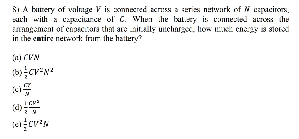 Please explain 8) A battery of voltage V is connected across a series ...