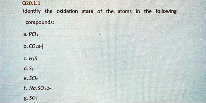 SOLVED: Texts: Identify the oxidation state of the atoms in the ...