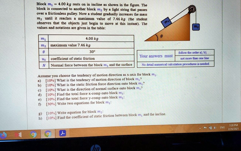 SOLVED: Block m; 4.00 kg rests on in incline as shown in the figure The block is connected t0 ...