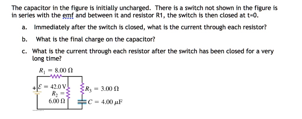 SOLVED: The capacitor in the figure is initially uncharged. There is a ...