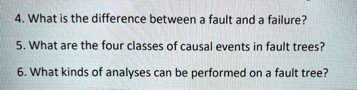 4. What is the difference between a fault and a failure? 5. What are ...