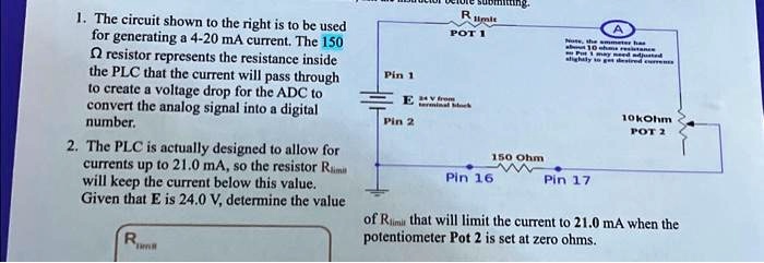 SOLVED: Determine the value of Rlimit that will limit the current to 21.0 mA when the ...