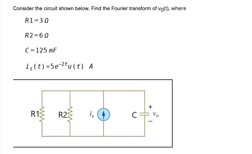 SOLVED: Consider the circuit shown below. Find the Fourier transform of vo(t), where R1=3Î© R2 ...