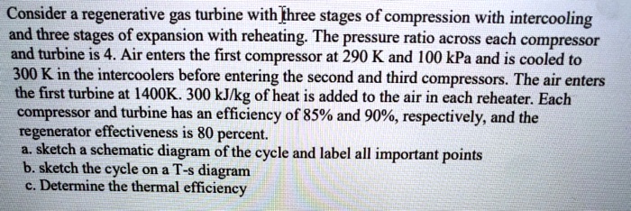Consider a regenerative gas turbine with three stages of compression ...