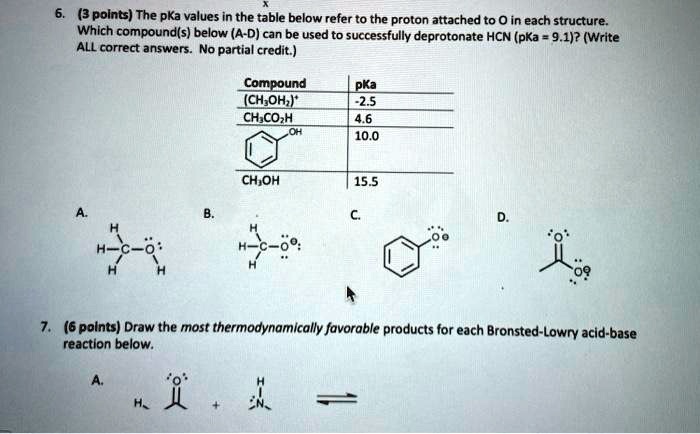 SOLVED: The pKa values in the table below refer to the proton attached to O in each structure ...