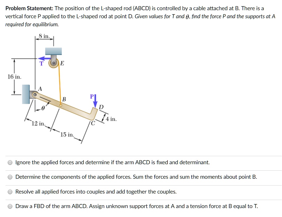 SOLVED: Problem Statement: The position of the L-shaped rod (ABCD) is ...