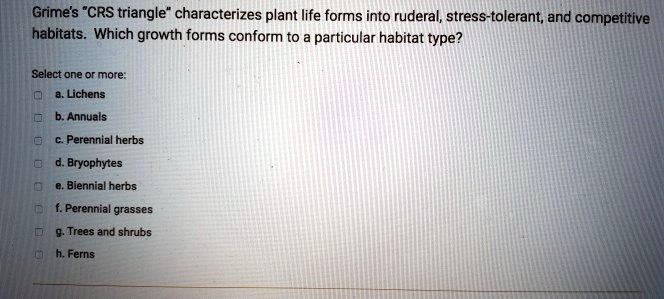 grimes crs triangle characterizes plant life forms into ruderal stress ...