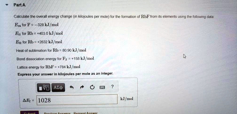 part a calculate the overall energy change in kilojoules per mole for ...