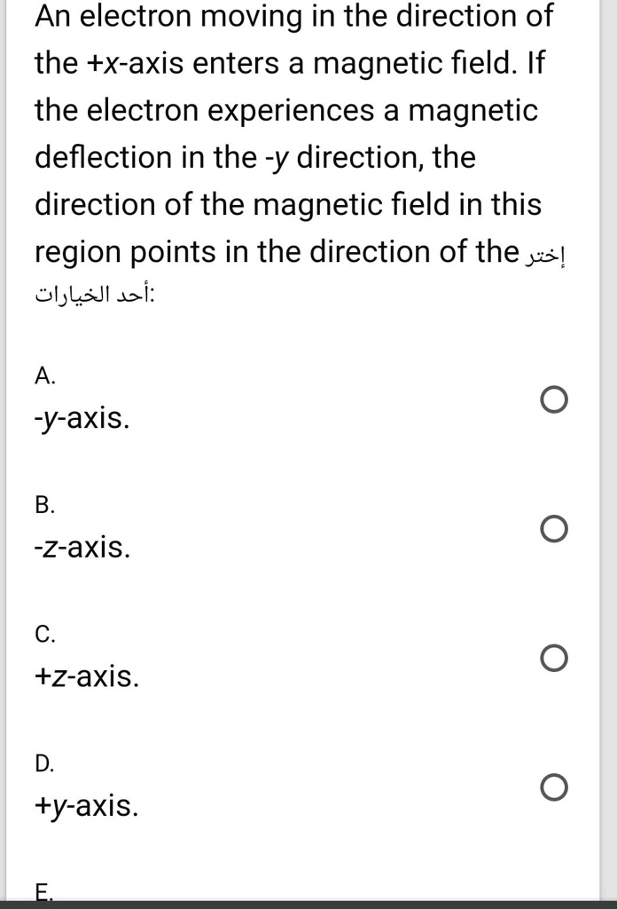 SOLVED: An electron moving in the direction of the +x-axis enters a magnetic field. If the ...