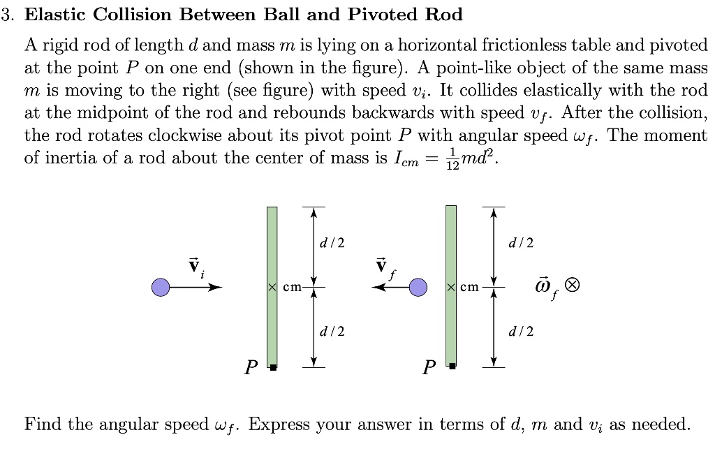 3 elastic collision between ball and pivoted rod a rigid rod of length d and mass m is lying on ...