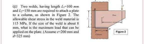 Q2/ Two welds, having length L1=100 mm and L2=150 mm are required to ...