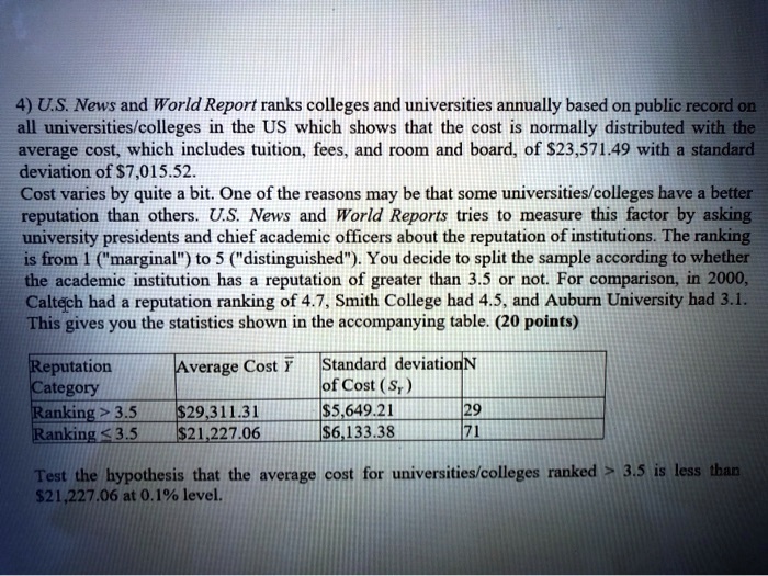 4) U.S. News and World Report ranks colleges and...