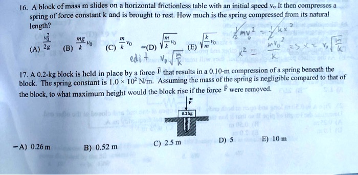 SOLVED: A block of mass m slides on a horizontal frictionless table with an initial speed Vo. It ...